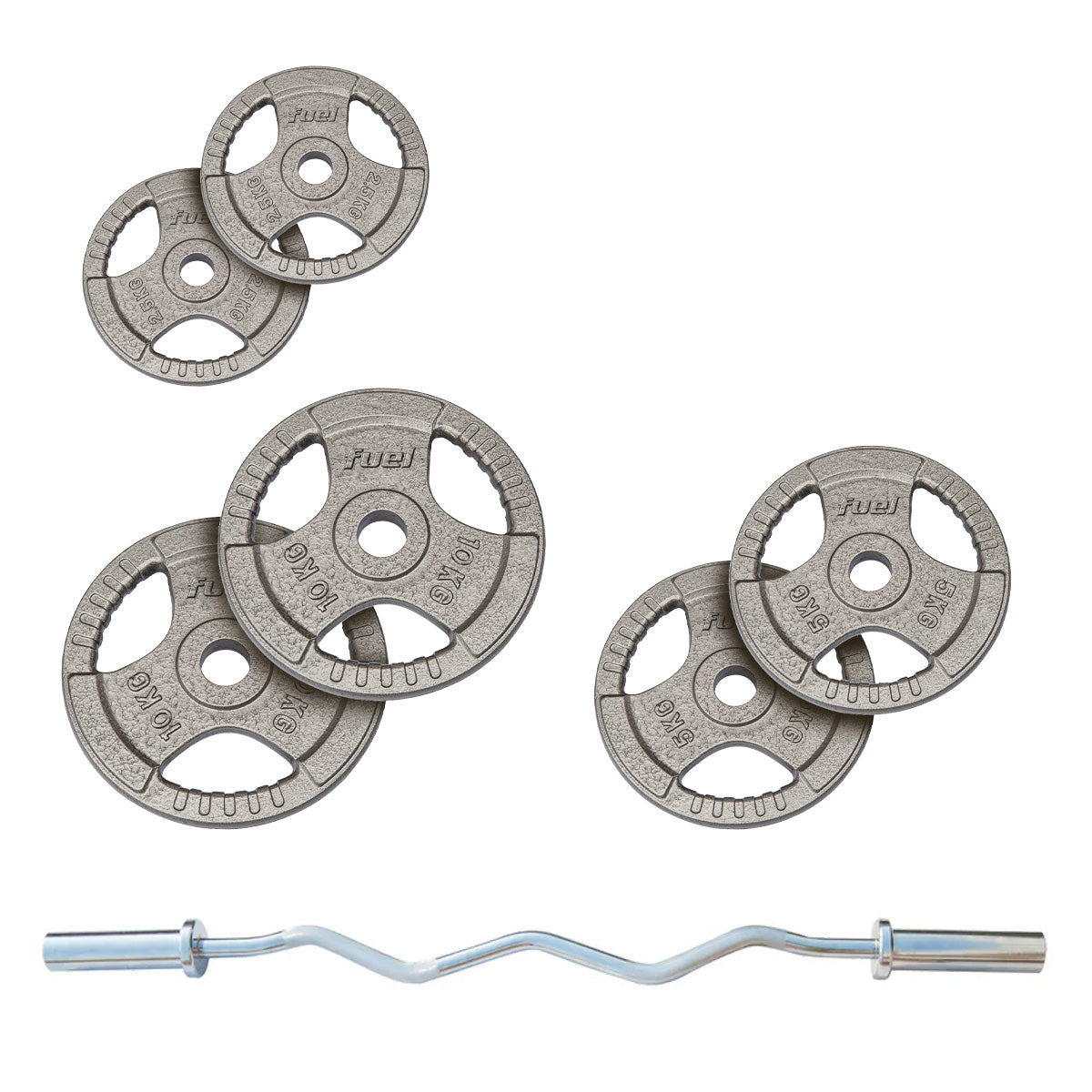 Fuel Fitness 44kg Olympic Tri Grip Cast Iron Weight Set with EZ Curl B ...