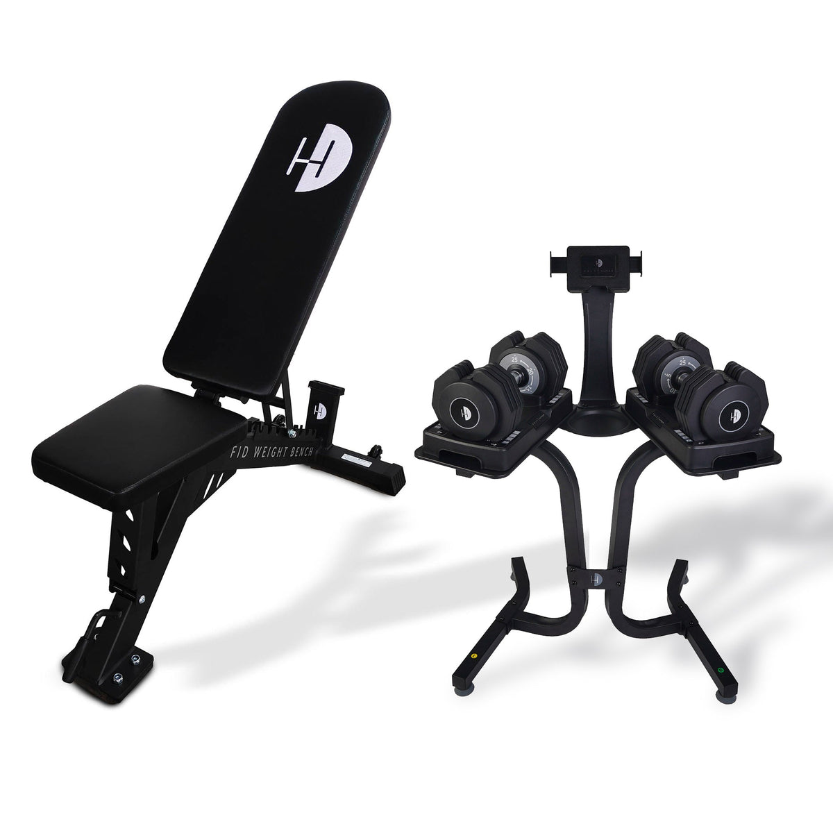 Half Human FID Weight Bench and 25kg Adjustable Dumbbells Power Set ...